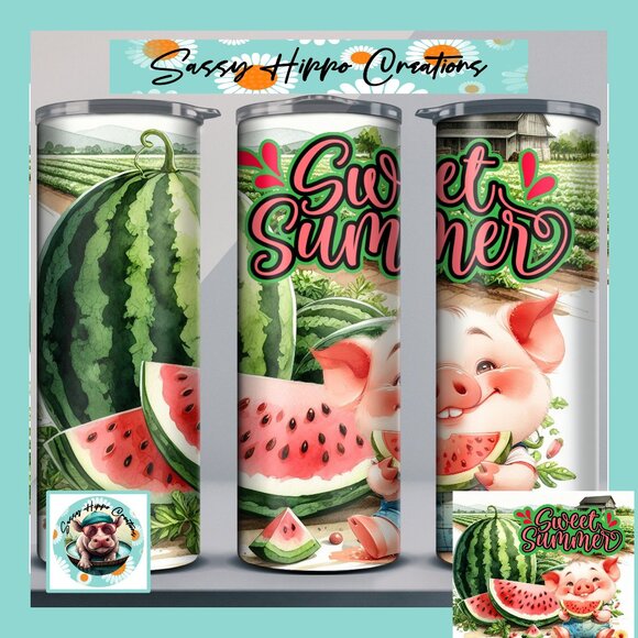 Sassy Hippo Creations | Dining | Skinny Tumbler Sweet Summer Pig ...